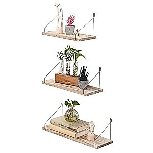 MITIME Floating Shelves Set of 3 Rustic Solid Wood Floating Shelf Wall Storage Shelves for Living Room, Bedroom, Bathroom, Kitchen Laundry, Office (Light Colour L+M+S)