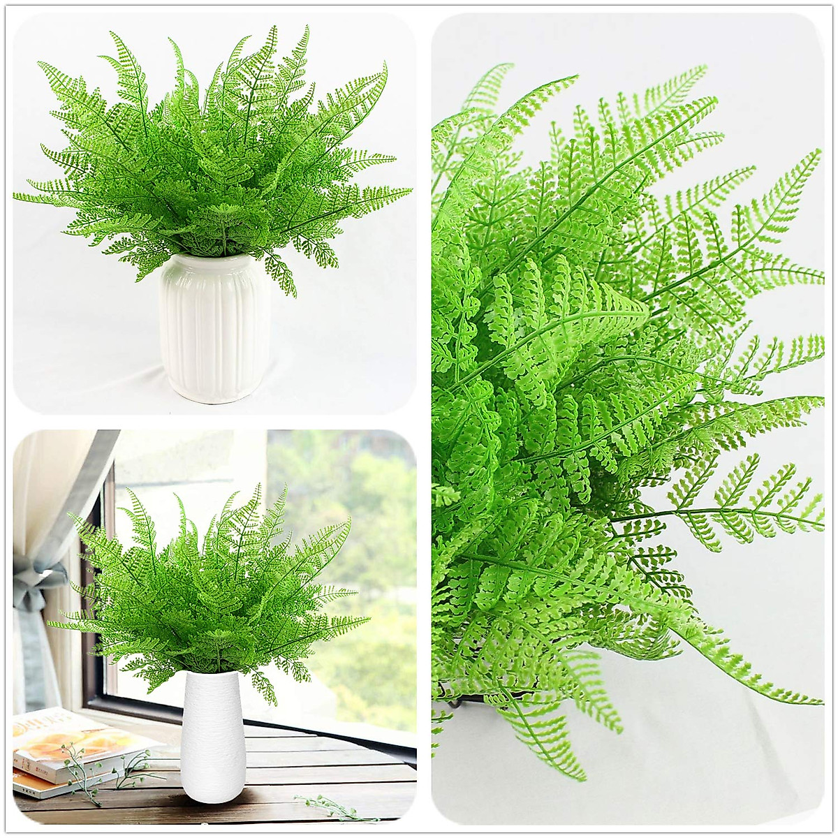 CATTREE Artificial Shrubs Bushes, Plastic Fern Leaves Persian Grass Fake Plants Wedding Indoor Outdoor Home Garden Verandah Kitchen Office Table Centerpieces Arrangements Christmas Decoration 4 pcs