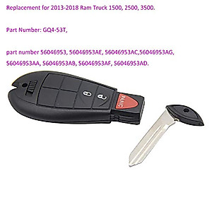 Electronic 3-Button Key Fob Remote GQ4-53T Keyless Entry Remote Key Fob Replacement For 2013-2018 Dodge Ram Truck 1500 2500 3500 56046953 56046953AE, 56046953AC,56046953AG