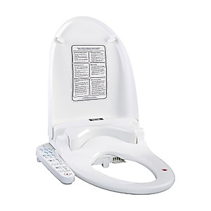 KERDE 08C Electric Bidet Toilet Seat,Warm Water Cleansing,Warm Air Drying, Heated Seat,Adjustable Temperature Settings, Moving Nozzle Massage,White,Night Light, Elongated,Bidets for Existing Toilets.
