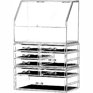 Cq acrylic Clear Makeup Organizer for Vanity Countertop,Dustproof Waterproof Bathroom Organization With 8 Drawers For Beauty Skin Care Skincare Product Organizing and Perfume Cosmetic Storage Case