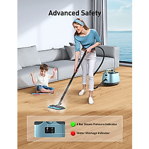 Aspiron Steamer with 21 Accessories, Portable Multipurpose Steam Cleaner for Car 5 Mins Heating with 1.5L Tank, Heavy Duty Steam Cleaner Carpet and Upholstery, Floors, Tiles, Car