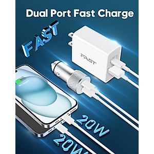 20W Dual Port Fast Wall Charger Block + 2Pack 6FT C to C Fast Charging Sync Cable + 40W Car Charger for iPhone 15/15 Plus/15 Pro Max, iPad Pro/Air/Mini