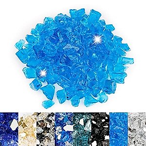 Utheer Caribbean Blue Fire Pit Glass, 1/2 Inch Reflective Fire Glass for Fire Pit, Fire Pit Glass Rocks Safe for Outdoors and Indoors Gas Firepit, 10 Pounds