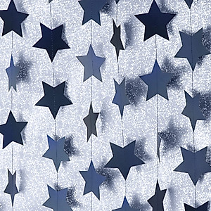 Furuix Outer Space Baby Shower Decorations 2pcs Mini Navy Blue Paper Star Garland Star String for Hanging Décor Wedding Party Decoration Outer Space Decor Birthday Decorations