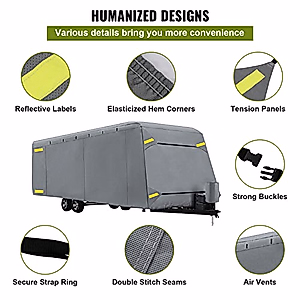 VEVOR RV Cover, 16'-18' Travel Trailer RV Cover, Windproof RV & Trailer Cover, Extra-Thick 4 Layers Durable Camper Cover, Waterproof Ripstop Anti-UV for RV Motorhome with Adhesive Patch & Storage Bag