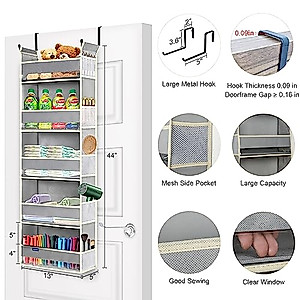 roomtalk Over The Door Hanging Organizer 5-Shelves for Bathroom, Door Organizer Hanging with 2 Large Metal Hooks & 10 Pockets, Over The Door Storage for Baby Nursery, Grey