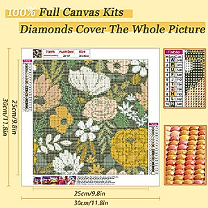VeGuude Diamond Painting Kits for Adults Kids and Beginners,5D Green Leaves and Flowers DIY Diamond Dots Painting Art with Round Full Drill Diamond for Home Wall Decor and Gift(12x12inch/30x30cm)