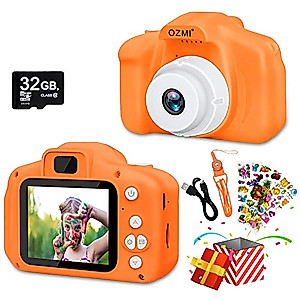 OZMI Digital Mini Camera for Kids, Christmas Birthday Gift for Kids Age 3-12, Selfie Camera for Toddler Boys Girls, Children Toy Camera for 3 4 5 6 7 8 9 Year Old Girls with 32GB Card - Orange