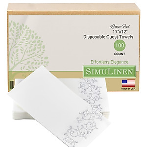 SimuLinen Silver Floral Paper Towels for Bathroom - Luxury Folded, Soft, and Absorbent Disposable Towels, 12"x17", 100ct (Made in USA)