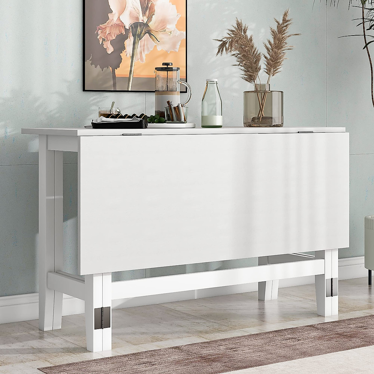 Merax Drop Leaf Dinng Table for Small Spaces, Extendable Space Saving Dining Table, Solid Wood Folding Table from 18" to 36" for Dining Room, Kitchen, Living Room, White