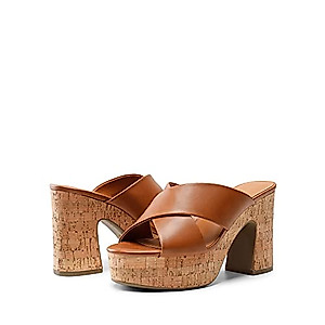 DREAM PAIRS Women's Brown Platform Heels Open Toe Slip on Heels for Women High Chunky Block Wedges Sandals Dressy Pumps Shoes SDHS2344W Size 7