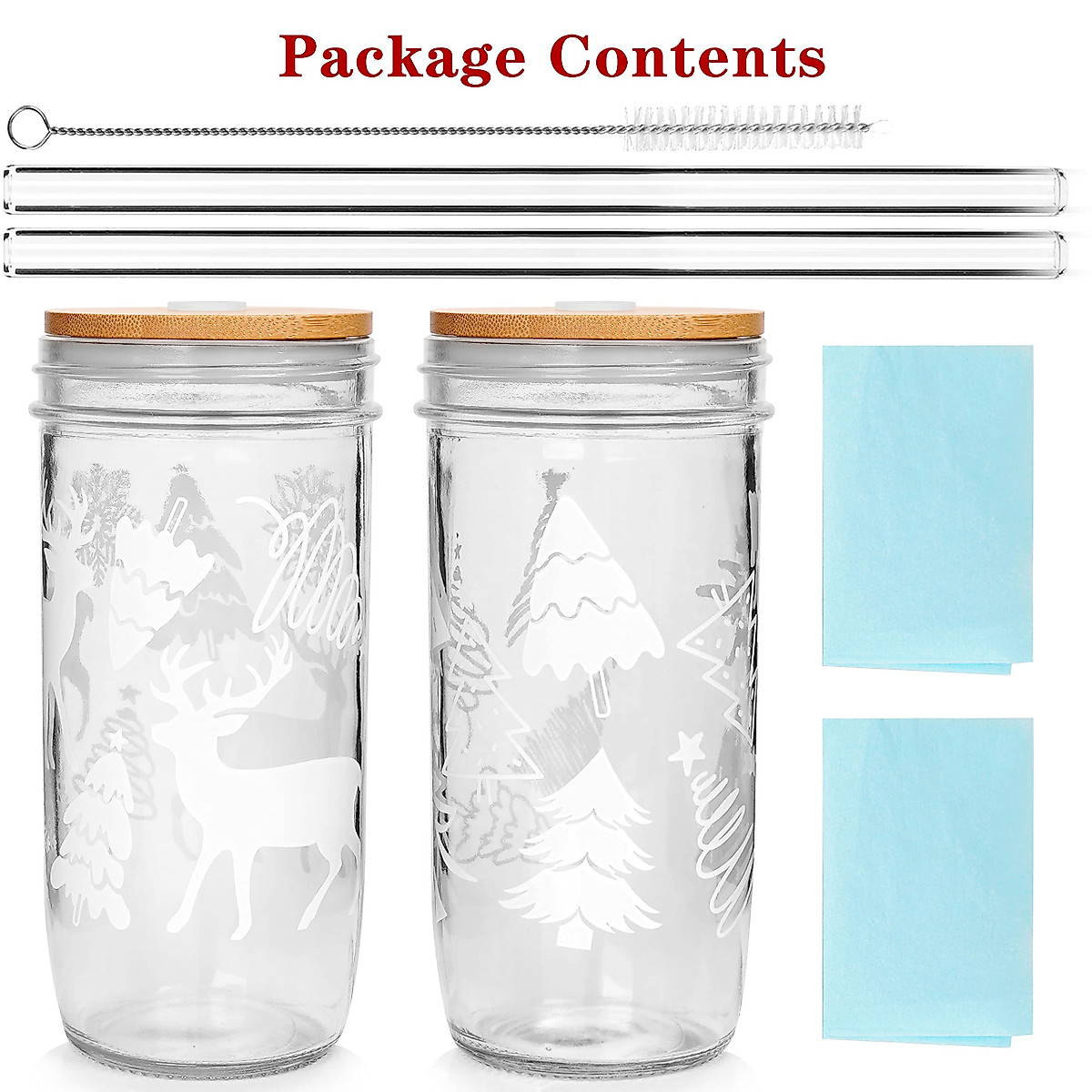 ANOTION Useful White Elephant Gifts for Adults Holiday 24oz Christmas Mugs Mason Jars Glass Cups with Lid and Straw Tumbler Drinking Glasses Coffee Cups Cookie Jar Glassware Gift for Women Men Mom