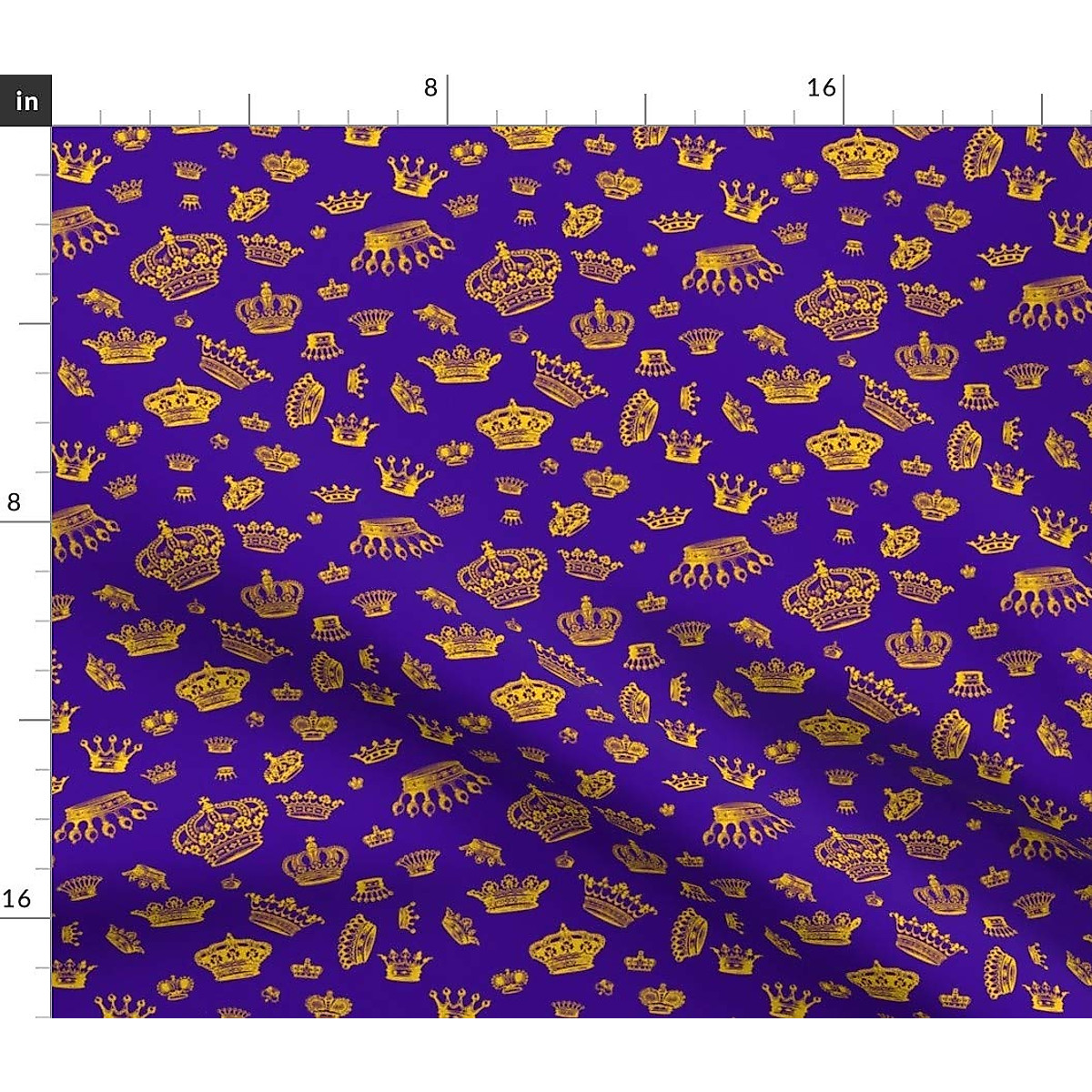 Spoonflower Fabric - Royal Crowns Golden Yellow Purple Gold Mardi Gras Royalty King Printed on Petal Signature Cotton Fabric by The Yard - Sewing Quilting Apparel Crafts Decor