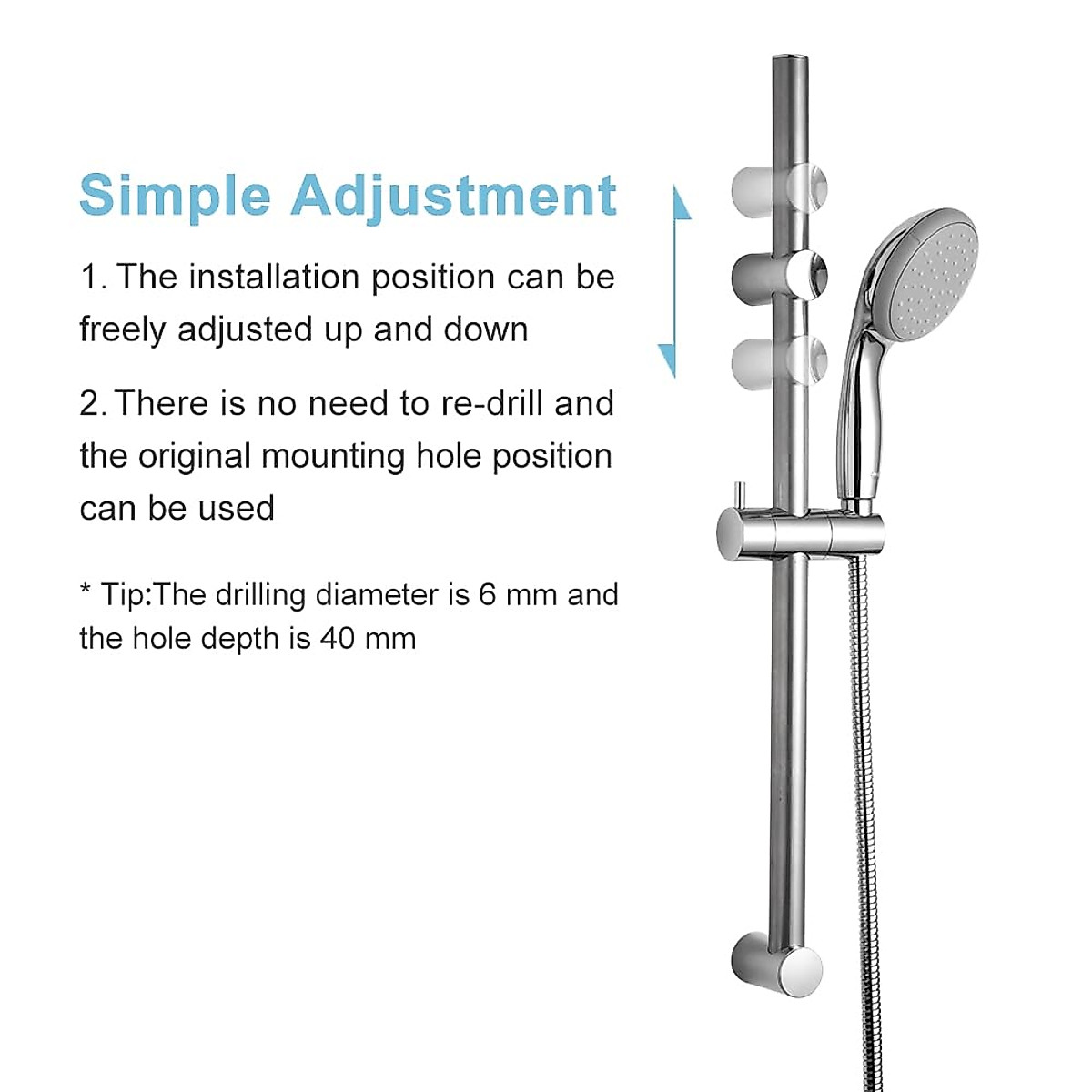 OFFO Shower Slide Bar 27 Inches Adjustable Installation Distance 15-26 Inches with 360° Adjustable Handheld Shower Head Holder for Bathroom, Screw Wall Mounted, Chrome Finish