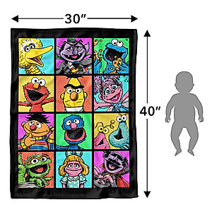 LOGOVISION Sesame Street Lightweight Baby Blanket, 30"X40", Hand Drawn Squares Unisex for Infants Girls & Boys