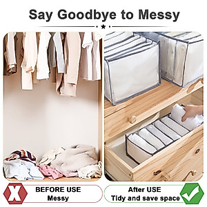Topcci 7 Grids Wardrobe Clothes Organizer, Clothes Organizer for Folded Clothes, Drawer Organizers Clothes, Visualization Compartment Storage Box for Thin Jeans, Pants, T-shirts, Leggings, Gray, 3PCS
