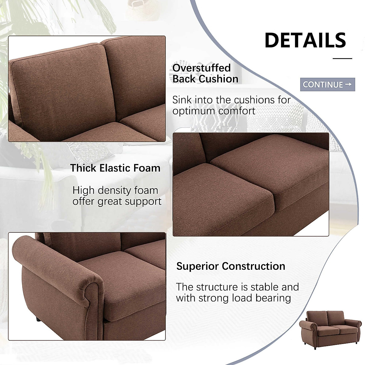 P PURLOVE Sleeper Sofa Bed, Pull Out Sofa Bed Loveseat Sleeper with Twin Size Memory Mattress, Modern Linen Couch Bed Chairs for Living Room, Bedroom and Small Space (Brown)
