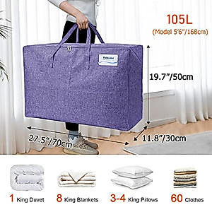 Polecasa 105L 2 Pack Extra Large Storage Bags with Strong Handles & Zippers & Lining, Heavy Duty Moving Bag, Waterproof Closet, Underbed Organizer for Bedding, Blanket, Pillow, No Smell, Purple