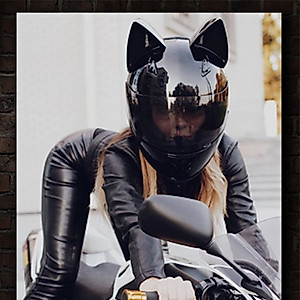 Girl Women Motorcycle Helmet Cat Ear Helmet DOT/ECE Certified Full Face Motorbike Helmet Four Season Flip-Up Helmets with Sun Visor for Street Bike Racing Motocross ATV,Black 1,XL