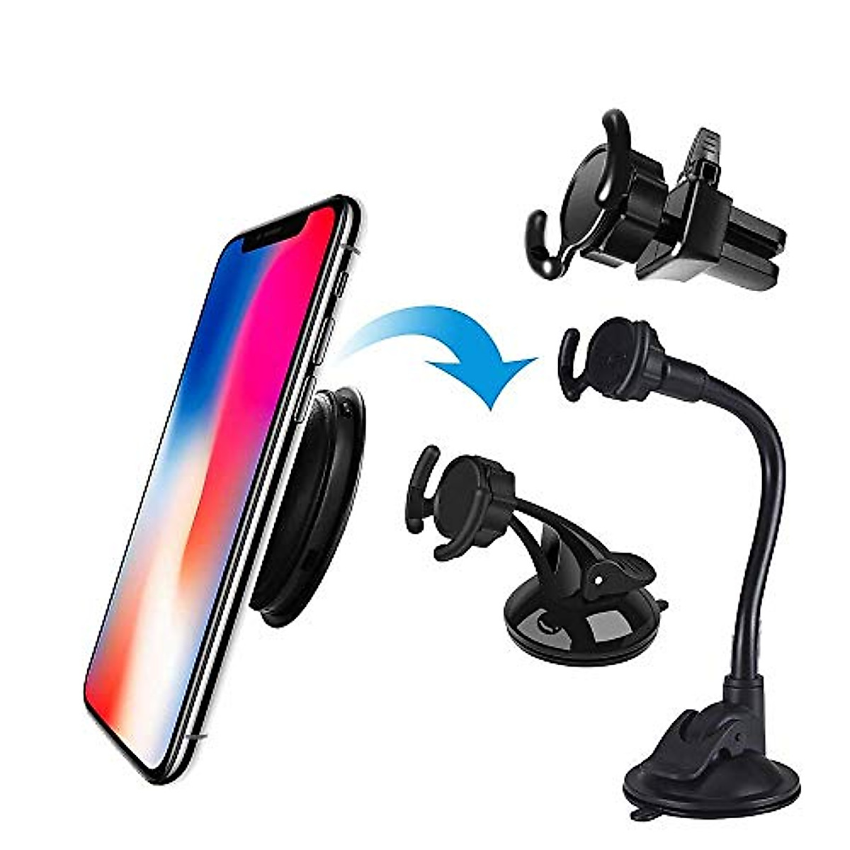 LEWOTE Universal Car Phone Mount[Dashboard/Windshield/Air Vent Cell Phone Holder 3in1][Strong Suction Cup][Gift 2Pcs Collapsible Grip]