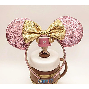 WLFY Minnie Ears Headbands Butterfly Glitter Hairband (Pink and gold)