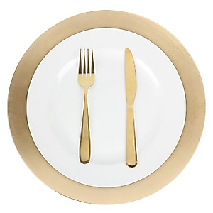 USA Party Flower 13 Inch Elegant Hand Brushed Finish Plastic Charger Plate Set of 12 (Gold)