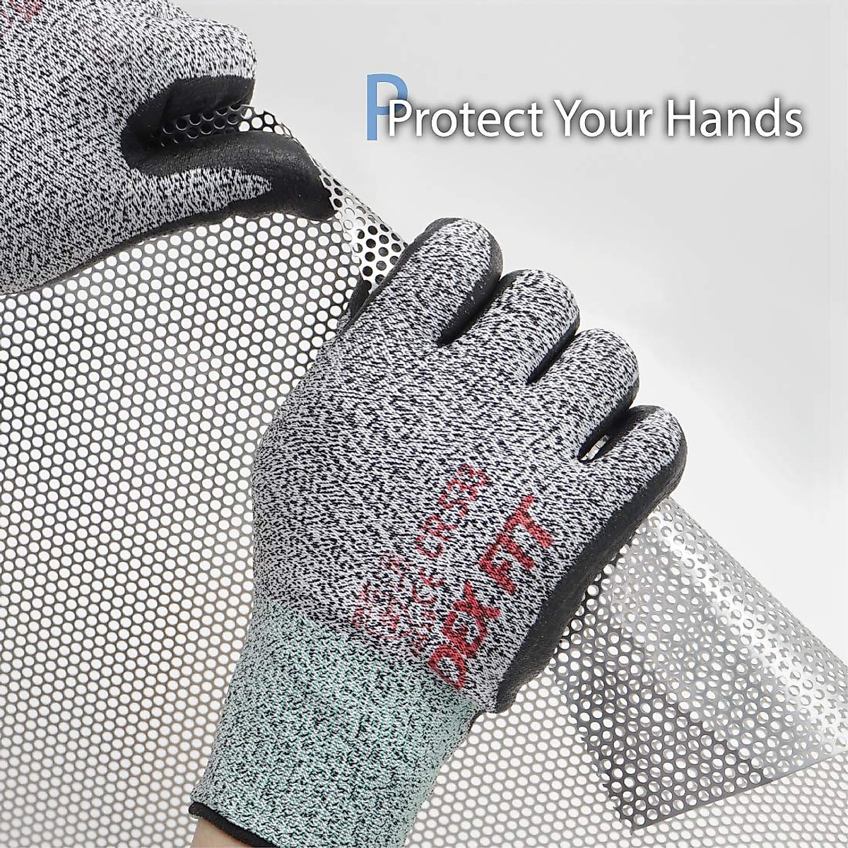 DEX FIT Level 2 Cut Resistant Gloves CR533 - Firm Non-Slip Grip; Thin & Lightweight; Durable & Foam Coated; Soft & 3D-Comfort Fit; Washable; Grey 8 (M) 1 Pair