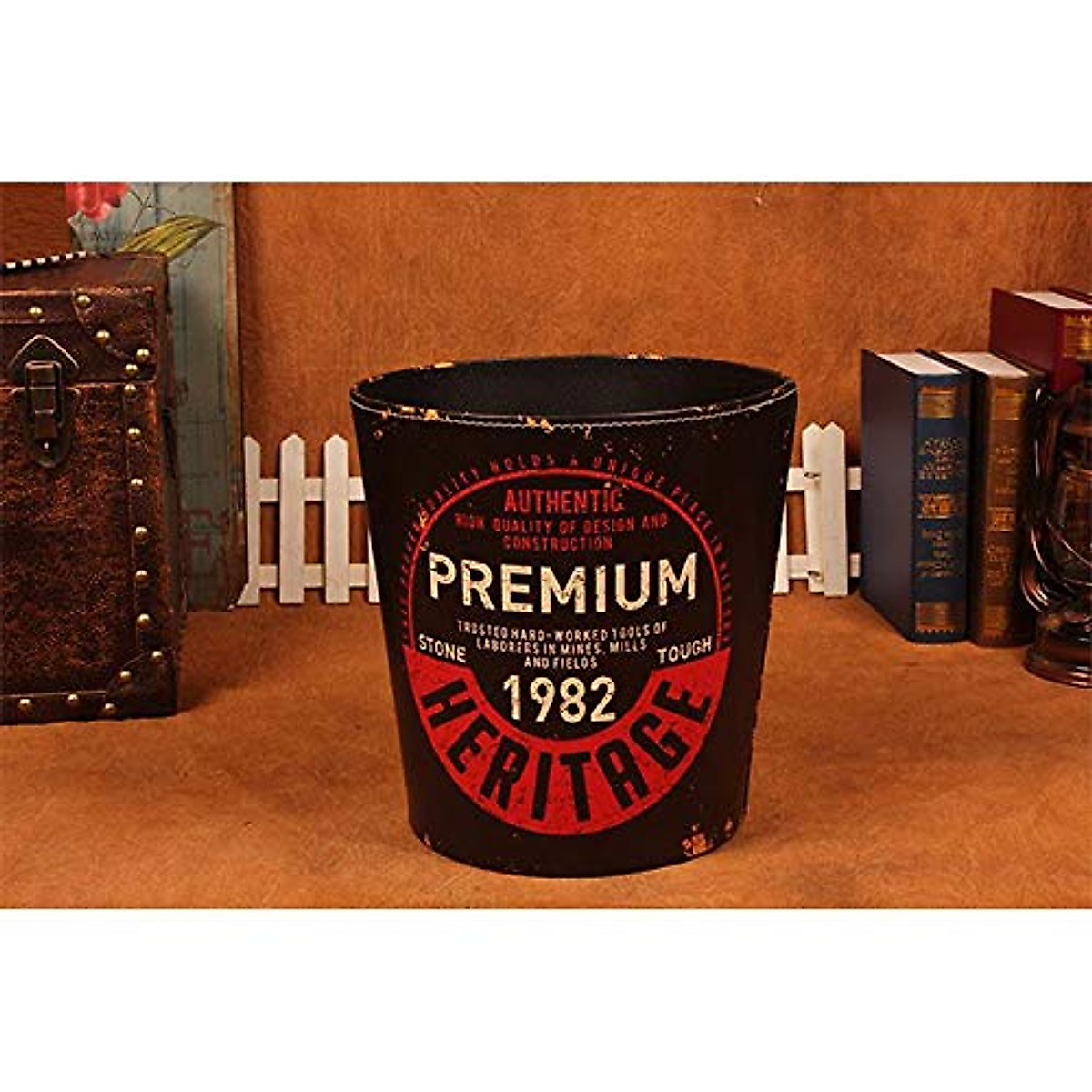 Daliuing Waste Can Creative British Leather Round Trash can for Household use Garbage Waste Basket for Washroom/Bathroom