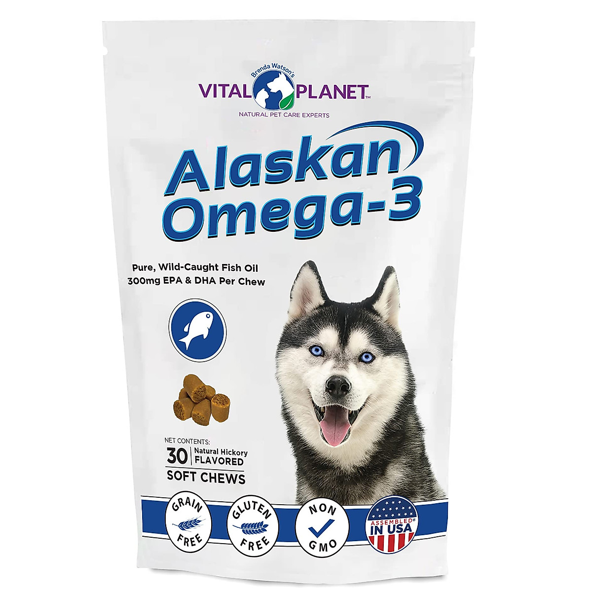 Vital Planet - Alaskan Omega-3 Soft Chews for Dogs, Wild Alaskan Fish Oil – 30 Hickory Flavored Soft Chews