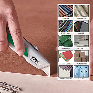 KATA 2 Pack Retractable Utility Knife,Heavy Duty Box Cutters for Cardboard, Boxes, Cartons and Rope,Rubbery Handle,with Extra 10pc SK5 Sharp Blades,GREEN