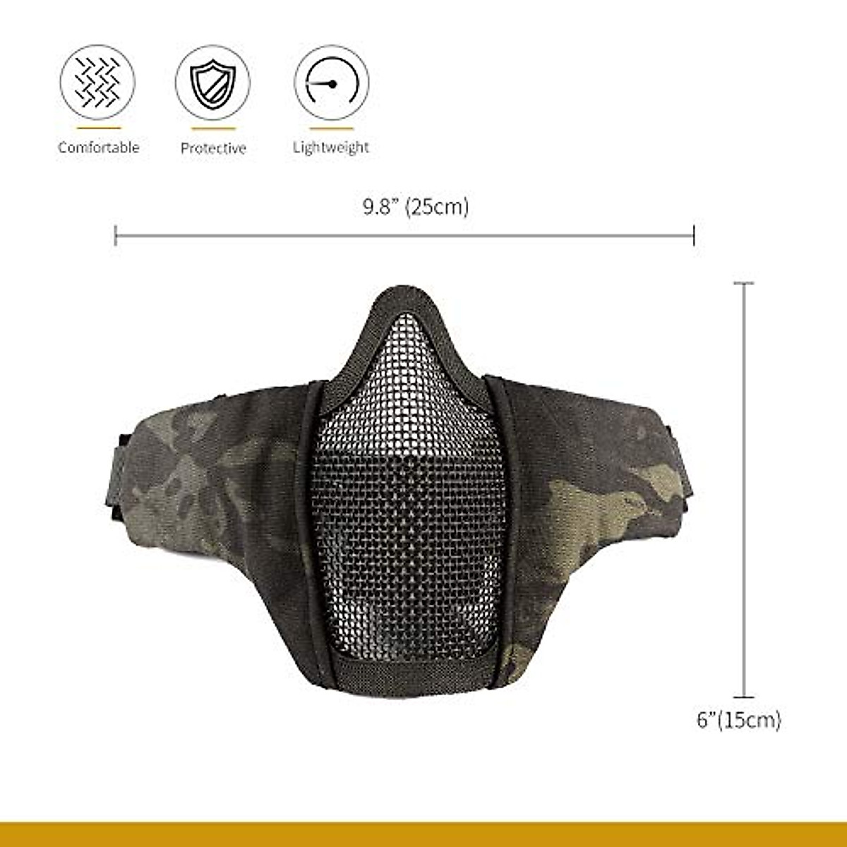 OneTigris 6" Foldable Half Face Mesh Mask Military Style Comfortable Adjustable Tactical Lower Face Protective Mask (Multicam)