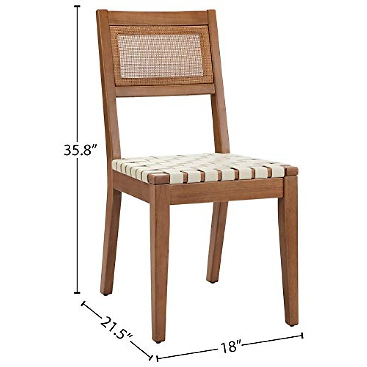 Amazon Brand - Rivet Erikson Vegan Leather Woven Dining Chair, Set of 2, 21.5"D x 18"W x 35.8"H, Beige