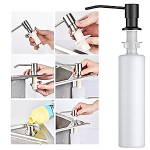 Built in Sink Soap Dispenser, Lotion Dispenser for Kitchen Sink Matte Black Refill from The Top Bar Sink Soap Dispenser with 12OZ Bottle