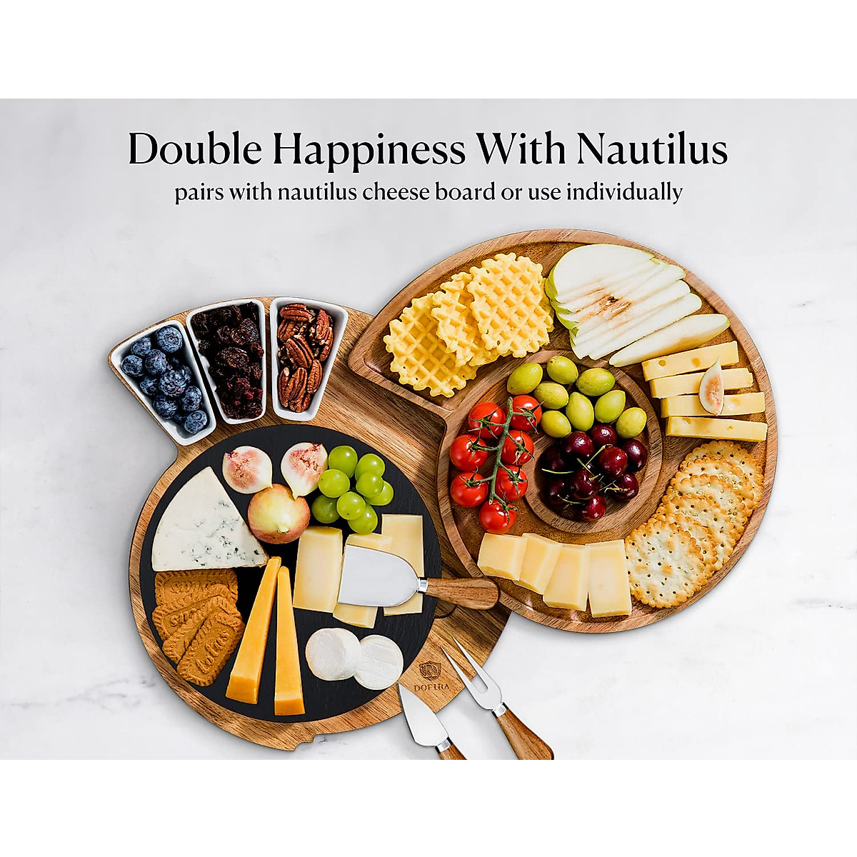 Dofira Round Slate Serving Platter, Black Platter Tray Stone Rock Cutting Board Cheese Board, Charcuterie Tray with Natural Edge [1pc]