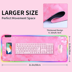 RGB Gaming Mouse Pad, Large Led Mouse Pad with 12 Lighting Modes, Gaming Keyboard Non-Slip Rubber Base PC Gaming Desk Pad,High-Performance Pad Optimized for Gamer,31.5x11.8 inch (Pink)