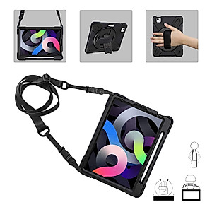 ProCase Rugged Case for iPad Air 11 inch (M2) 2024/ Air 5th / 4th Gen 10.9", Heavy Duty Shockproof Rotating Protective Cover for Air 11/5th Gen 2022 / 4th Gen 2020 -Black