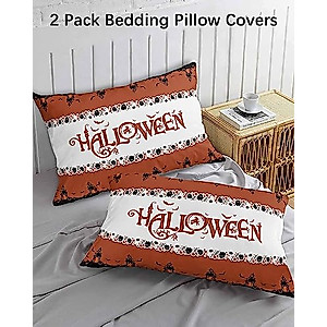 Edwiinsa Halloween Pillow Covers Standard Size Set of 2 Bed Pillow, Black Castle Bats Fall Pumpkin Orange Plush Soft Comfort for Hair/Skin Cooling Pillowcases with Envelop Closure 20''x26''