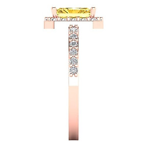 Clara Pucci 2.07 ct Emerald Cut Solitaire Halo Genuine Natural Yellow Citrine Engagement Promise Anniversary Bridal Ring 18K Rose Gold 9
