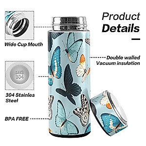 CaTaKu Small Water Bottle 12 oz, Colorful Butterfly Insulated Water Bottle for Water Coffee Tea Stainless Steel Flask Thermos Bottle Reusable Wide Mouth Vacuum Travel Mug