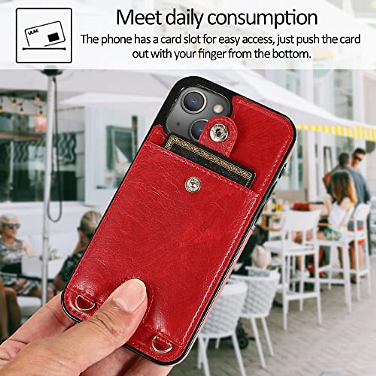 Jaorty Phone Case for iPhone 14 Plus with Card Holder for Women Men,iPhone 14 Plus Crossbody Cases with Strap Lanyard for Girl,PU Leather Anti-Lost Strap Case for iPhone 14 Plus 6.7",Red