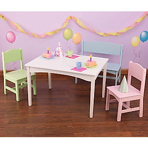 KidKraft Nantucket Wooden Table with Bench and 2 Chairs, Multicolored, Children's Furniture - Pastel, Gift for Ages 3-8