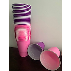 16 Oz Unicorn Color Themed Pink and Purple Disposable Party Cups, 50 Plastic Cups (Total), Strong & Sturdy, BPA free