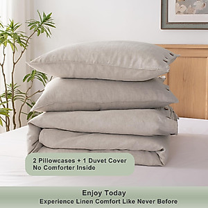 TOSMO 100% Linen Duvet Cover Set with Button Closure, 3 Pieces (1 Duvet Cover with 2 Pillowcases), Soft Breathable Durable Farmhouse Bedding - Queen, Natural Linen