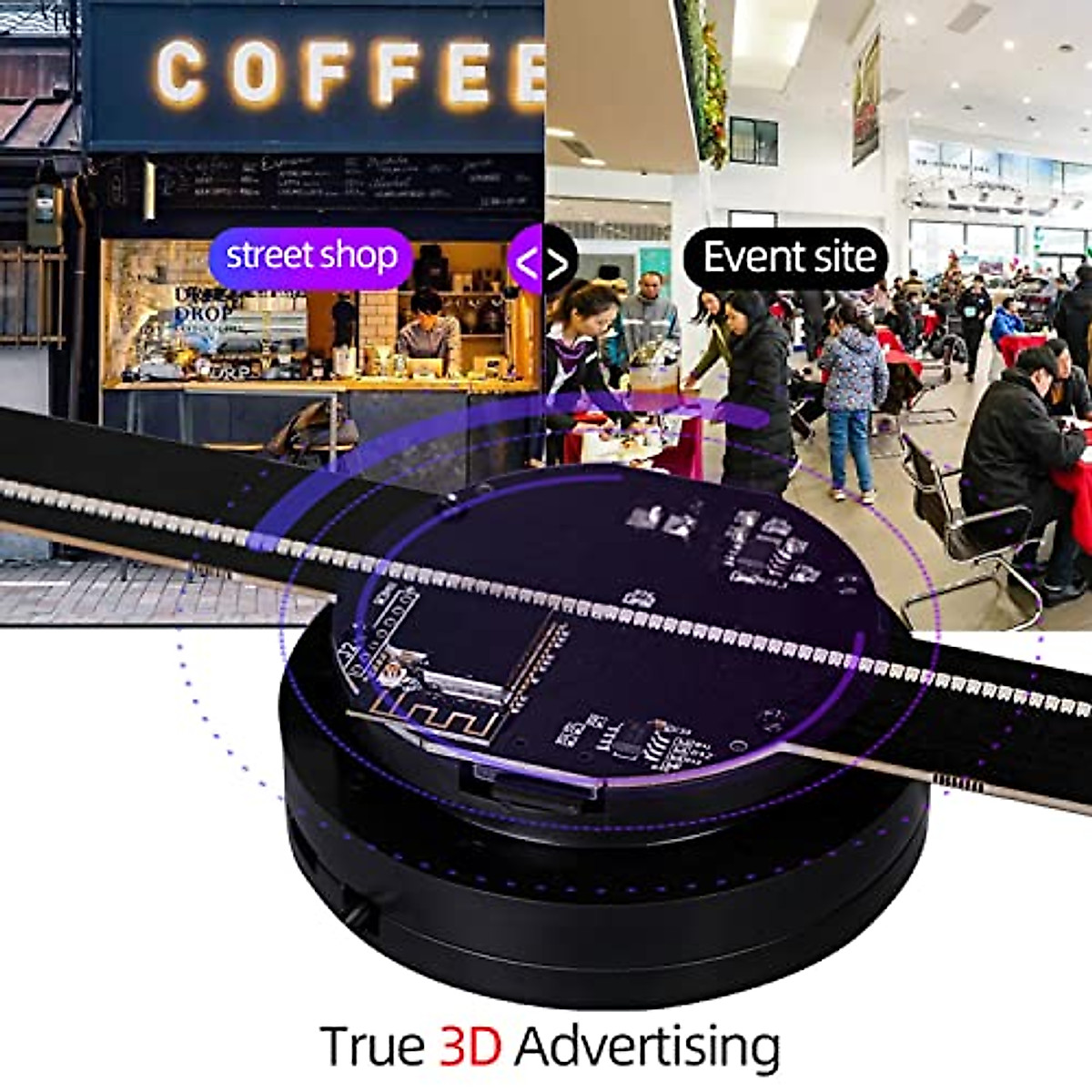 CACACOL 3D Circle App Hologram Advertising Fan 224 Lights 16.5" Wi-Fi Holographic LED Fan Creative Advertising Design Store Sign