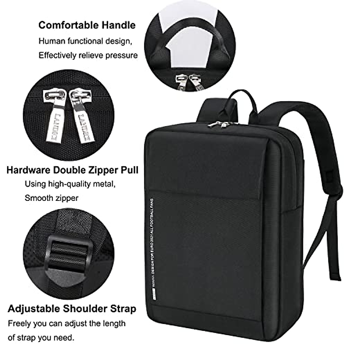 LANDICI Travel Laptop Backpack,Slim Business Work Commuter Back Pack for Men Women,Waterproof College Computer Bag with Laptop Compartment Fits 14 15 15.6 Inch Notebook,Black