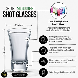 M&N HOME Colorful Shot Glasses - Fun Bachelor Party Decorations or Bar Glasses - 2 ounce Set of 6