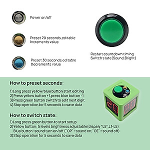 GANXIN Poker Shot Clock, Seconds Countdown Timer for Poker/Casino/Chess Tournament,20/30 Sec and Custom Time,4-Sides Cube Timer (Small,Green)