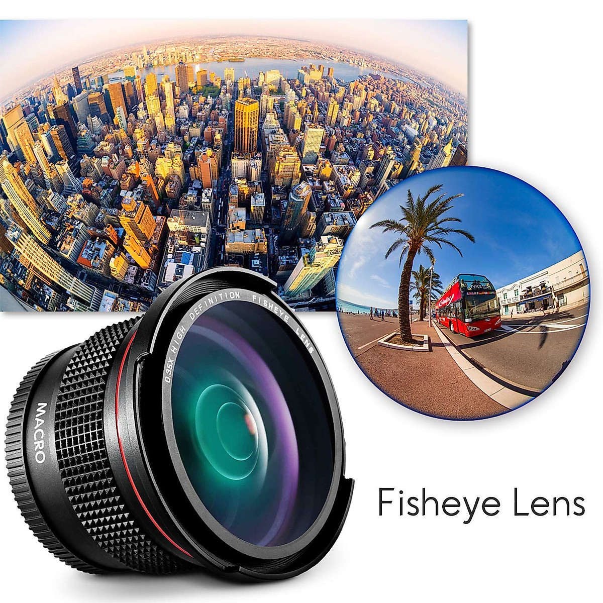 58mm Fisheye Lens for Canon Rebel T8i T7 T7i T6i T6S T6 T5i T5 T4i T3i T2i SL3 SL2 EOS 90D 80D 77D 70D 60D 760D 750D DSLR Camera, includes ultra soft cleaning cloth. Fisheye Lens for Underwater Photos