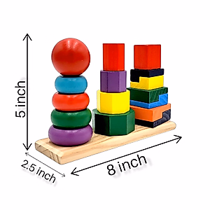 Wooden Shape Tower is A Great Early Educational Toy for Toddlers and Kids. It Helps to Develop Matching, Sorting and Classifying Skills Great for Toddlers 2+ Years